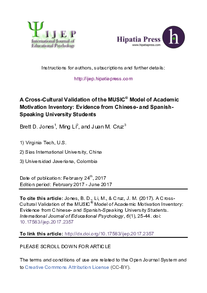 (PDF) A cross-cultural validation of the MUSIC model of academic ...