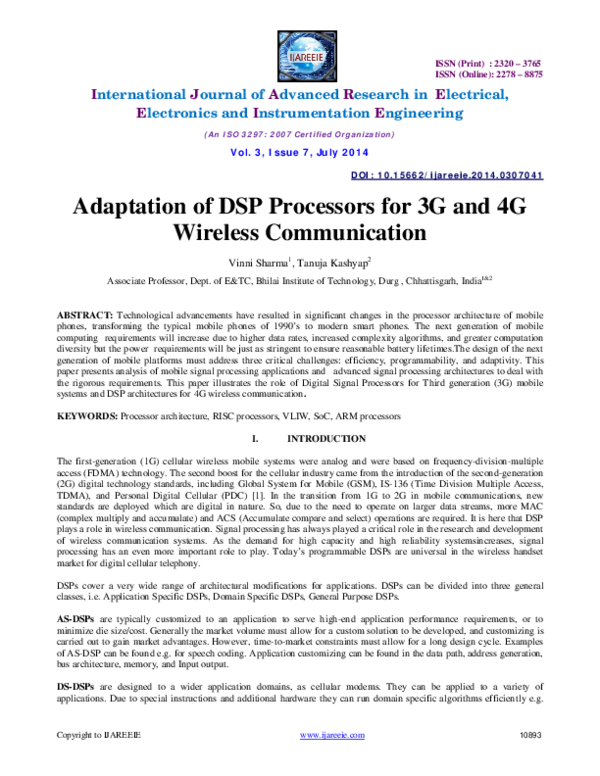(PDF) Adaptation of DSP Processors for 3G and 4GWireless Communication