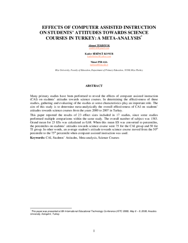(PDF) Effects of Computer Assisted Instruction on Students' Attitudes ...