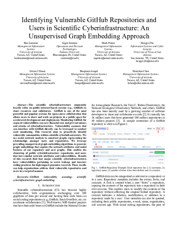 (PDF) Identifying Vulnerable GitHub Repositories and Users in Scientific Cyberinfrastructure: An ...