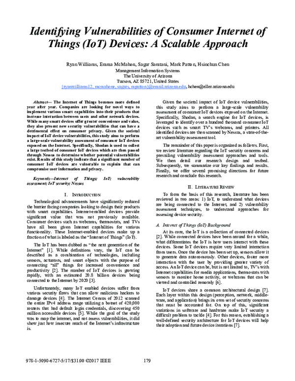 (PDF) Identifying vulnerabilities of consumer Internet of Things (IoT) devices: A scalable approach