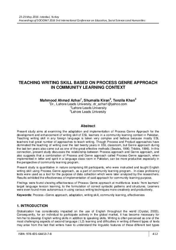 (PDF) Teaching Writing Skill Based on Process Genre Approach in ...