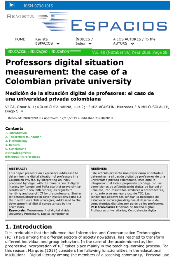 (PDF) Professors digital situation measurement: the case of a Colombian ...