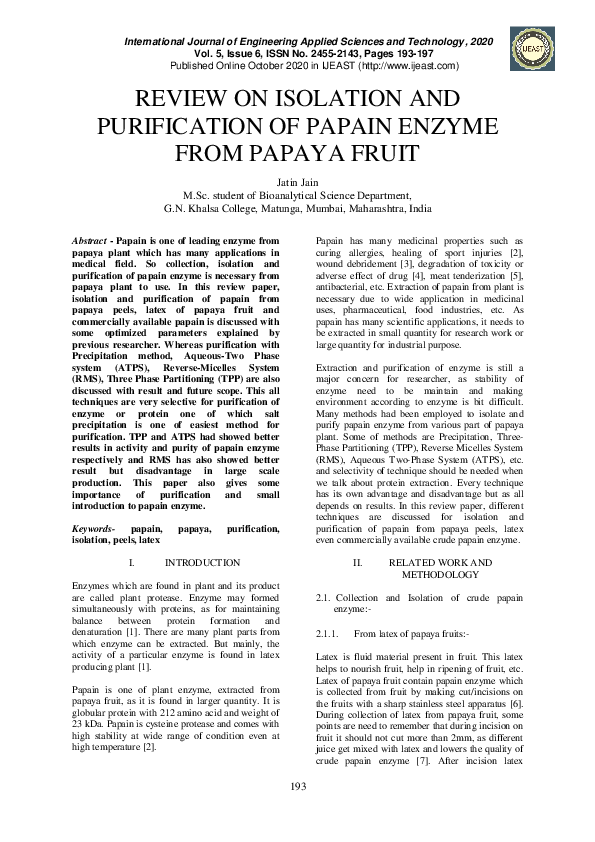 (PDF) Review on Isolation and Purification of Papain Enzyme from Papaya ...