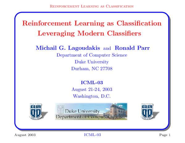 (PDF) Reinforcement learning as classification: Leveraging modern ... (PDF) Reinforcement learning as classification: Leveraging modern ...