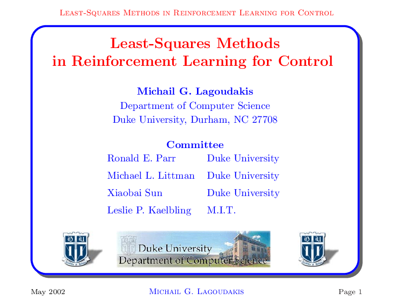 (PDF) Least-squares methods in reinforcement learning for control