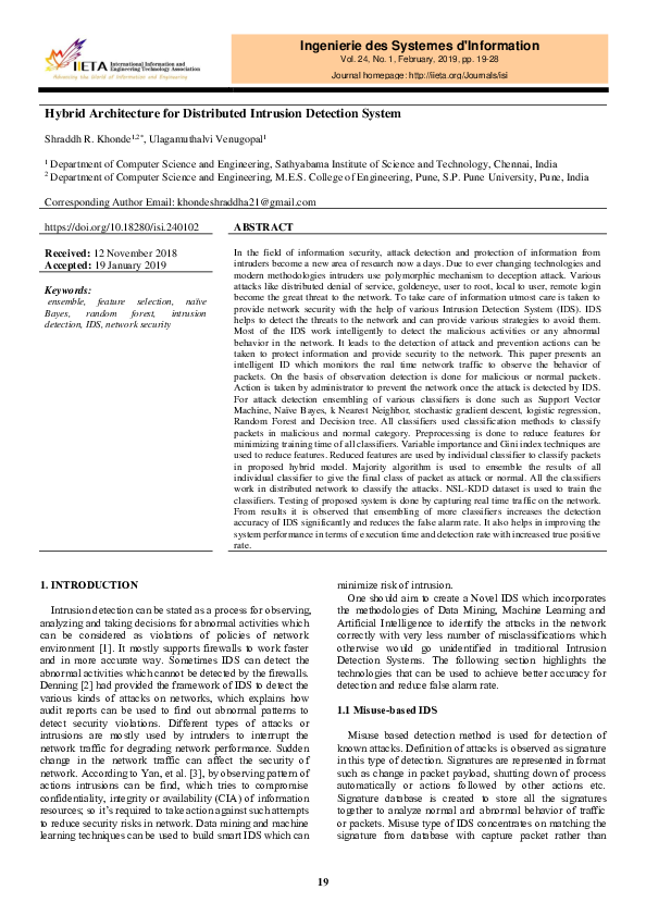 (PDF) Hybrid Architecture for Distributed Intrusion Detection System ... (PDF) Hybrid Architecture for Distributed Intrusion Detection System ...