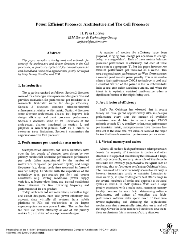 (PDF) Power Efficient Processor Architecture and The Cell Processor