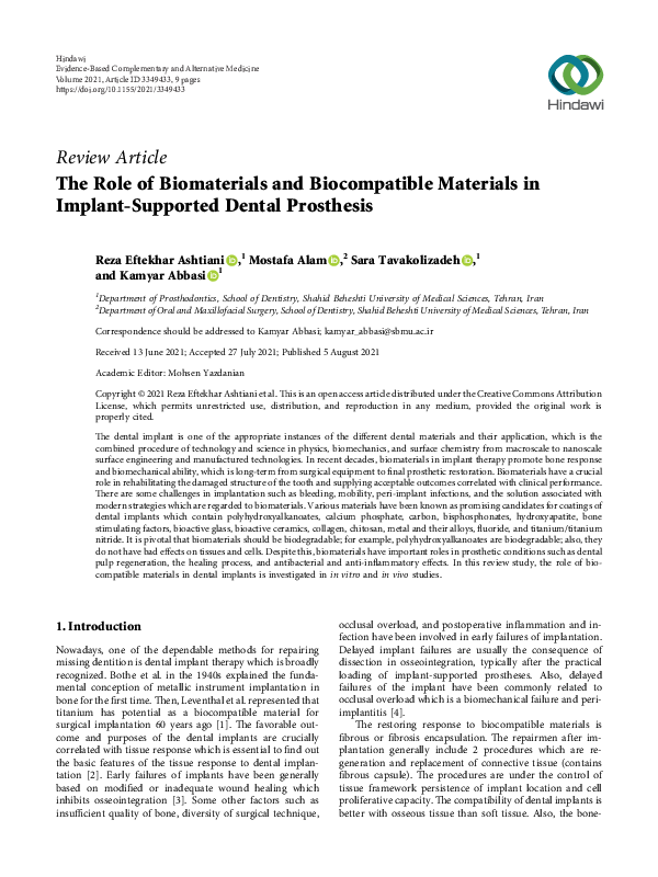 (PDF) The Role of Biomaterials and Biocompatible Materials in Implant ...