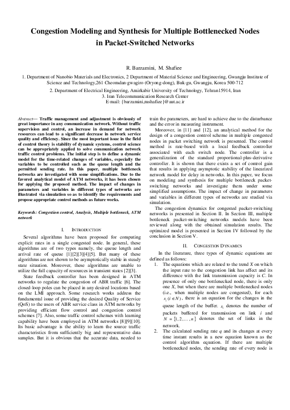 (PDF) Congestion modeling and synthesis for multiple bottlenecked nodes ...