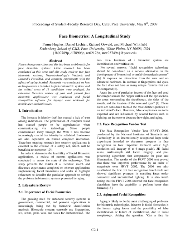 (PDF) Face Biometrics: A Longitudinal Study