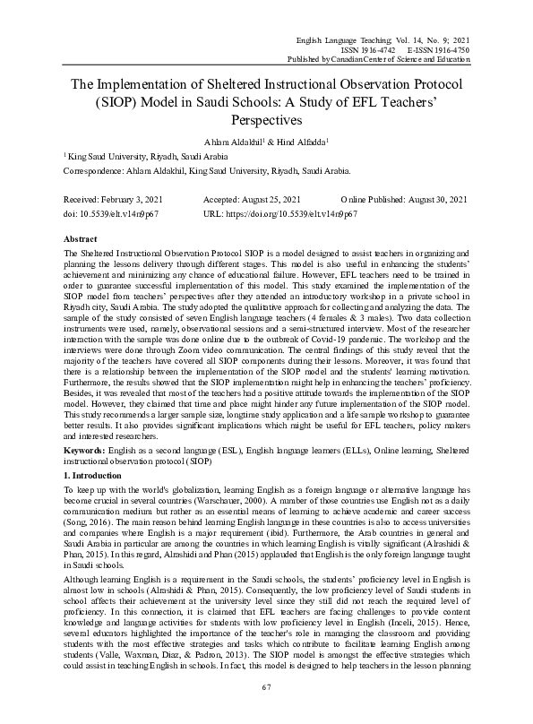 (PDF) The Implementation of Sheltered Instructional Observation ...
