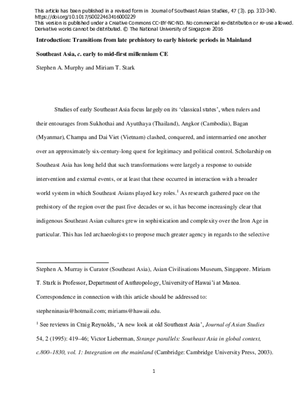 (PDF) Introduction: Transitions from late prehistory to early historic ...