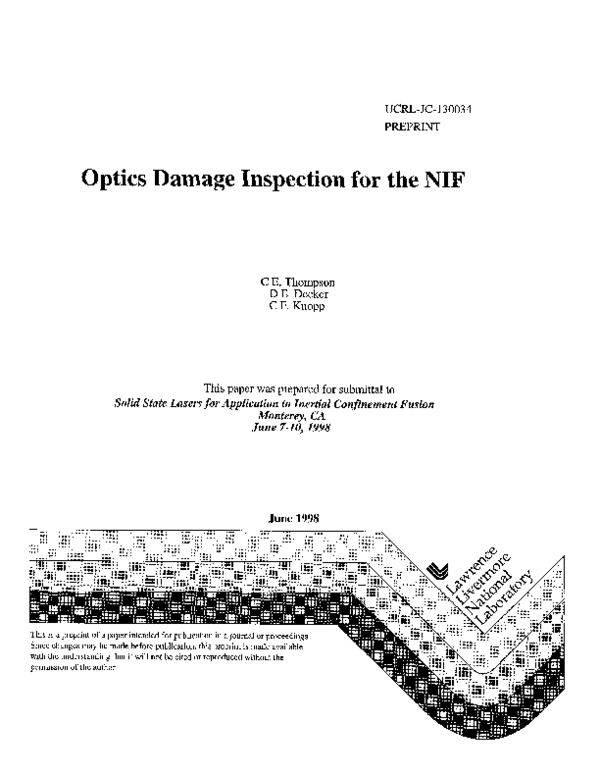 (PDF) Optics damage inspection for the NIF