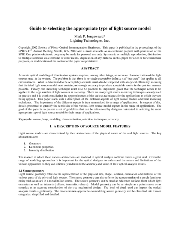 (PDF) Guide to selecting the appropriate type of light source model