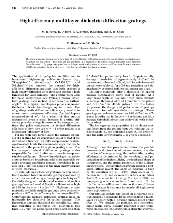 (PDF) High-efficiency multilayer dielectric diffraction gratings