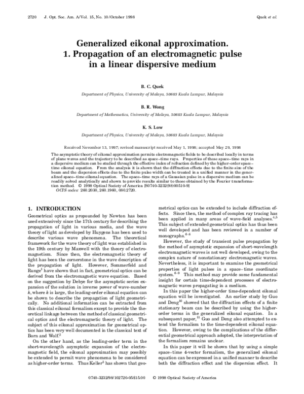 (PDF) Generalized eikonal approximation. 1. Propagation of an ...