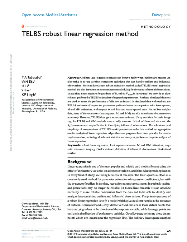 (PDF) TELBS robust linear regression method