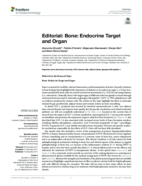 (PDF) Editorial: Bone: Endocrine Target and Organ