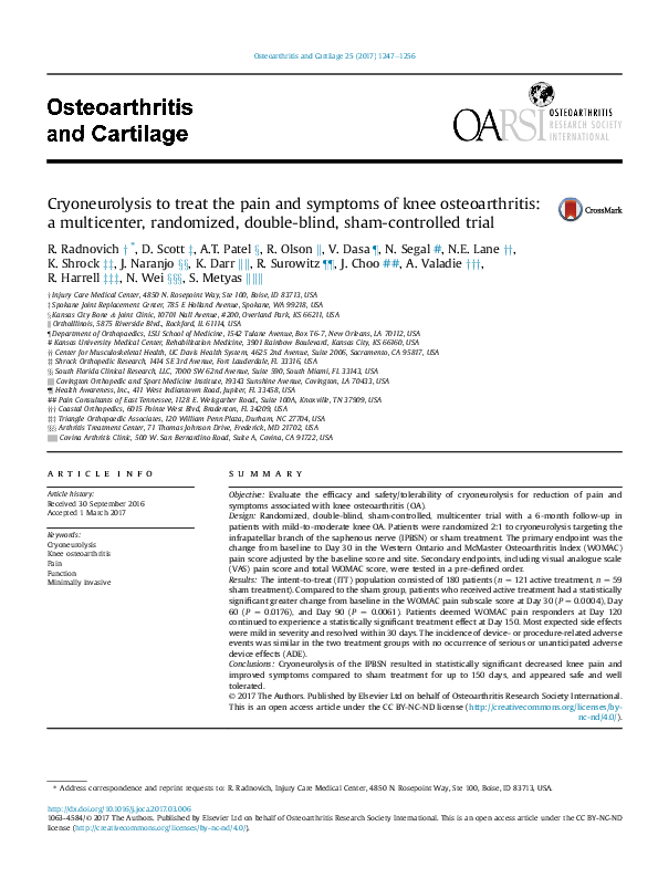 (PDF) Cryoneurolysis to Treat the Pain and Symptoms of Knee ...