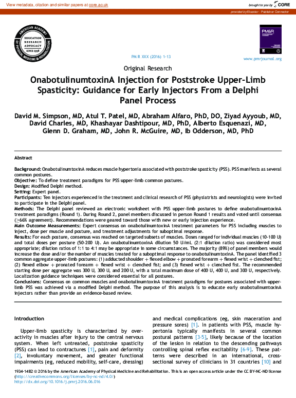 (PDF) OnabotulinumtoxinA injection for post-stroke upper-limb ...