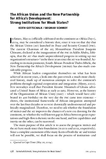 (PDF) The African Union and the new partnership for Africa's ...