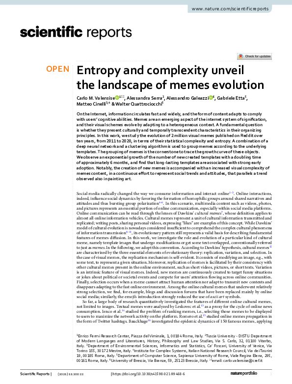 (PDF) Memes Evolution: Complexity and Entropy Insights
