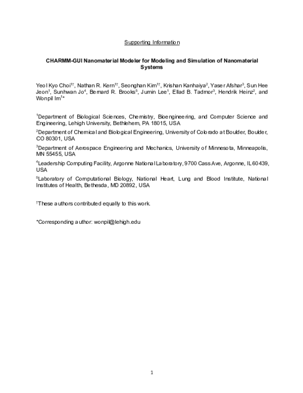 (PDF) CHARMM-GUI Nanomaterial Modeler for Modeling and Simulation of Nanomaterial Systems