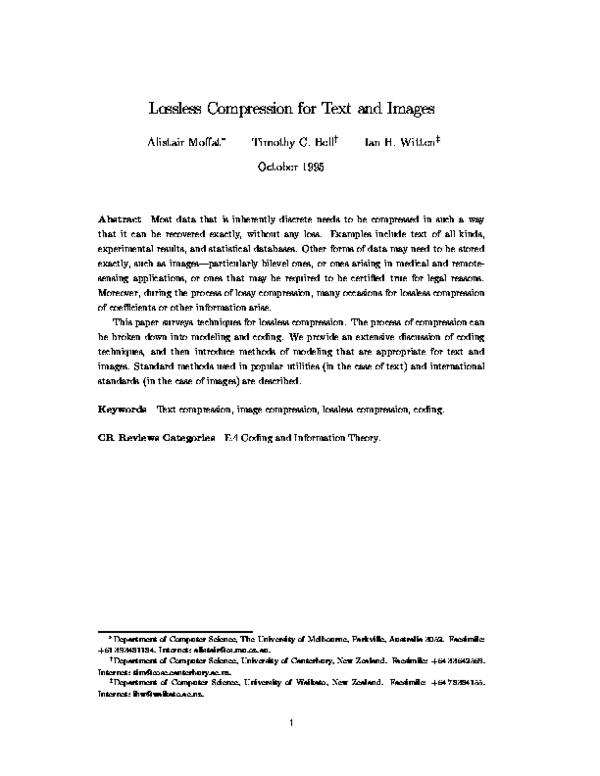 (PDF) Lossless Compression for Text and Images