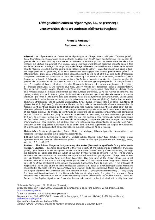 (PDF) The Albian Stage in its type area, the Aube (France): a synthesis ...