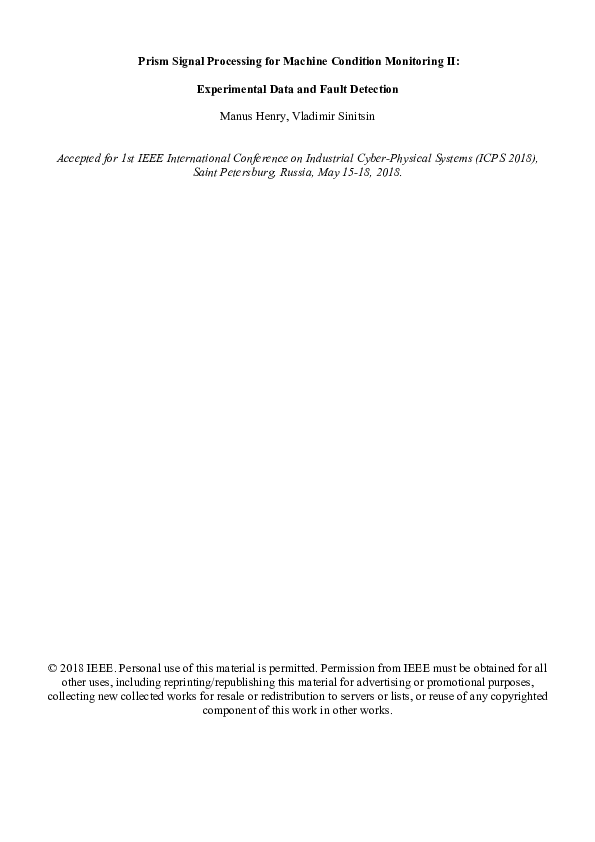 Pdf Prism Signal Processing For Machine Condition Monitoring I Design And Simulation