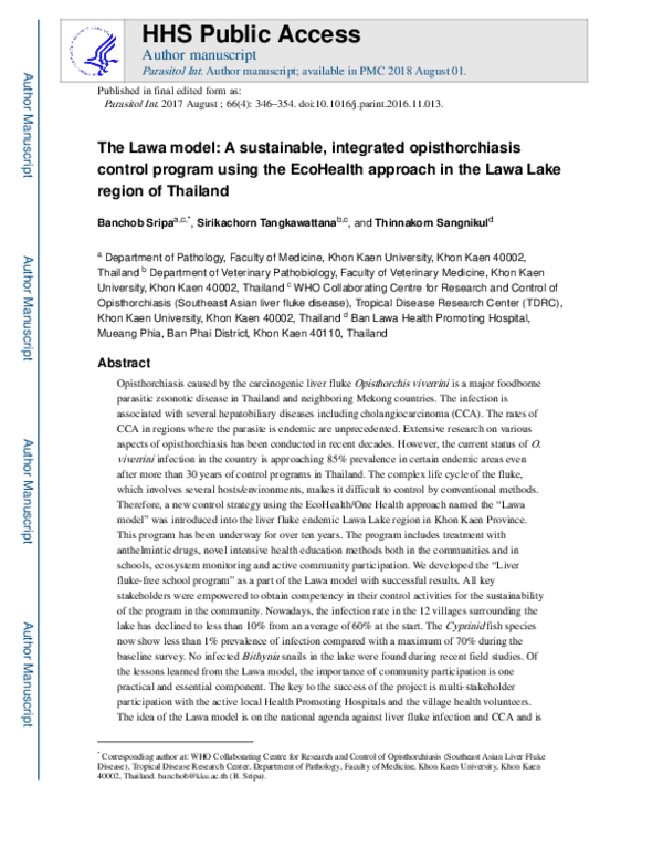 (PDF) The Lawa model: A sustainable, integrated opisthorchiasis control ...