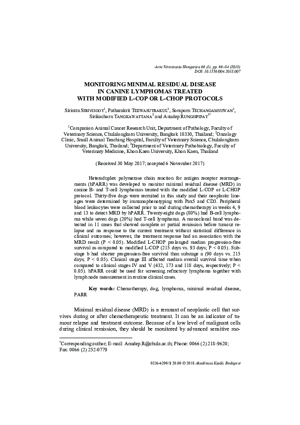(PDF) Monitoring minimal residual disease in canine lymphomas treated ...