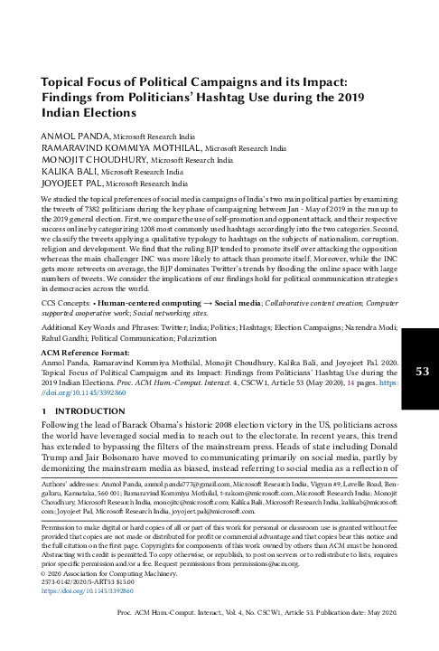 (PDF) Topical Focus of Political Campaigns and its Impact: Findings ...
