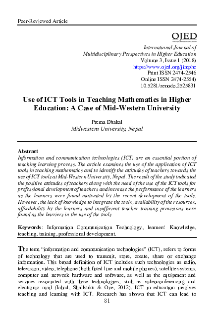 (PDF) Use of ICT tools in teaching Mathematics in Higher Education: A ...