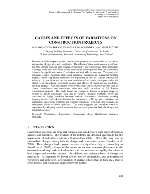 (PDF) Causes and Effects of Variations on Construction Projects