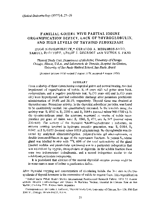 (PDF) Familial Goitre with Partial Iodine Organification Defect, Lack ...