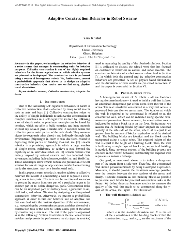 (PDF) Adaptive Construction Behavior in Robot Swarms