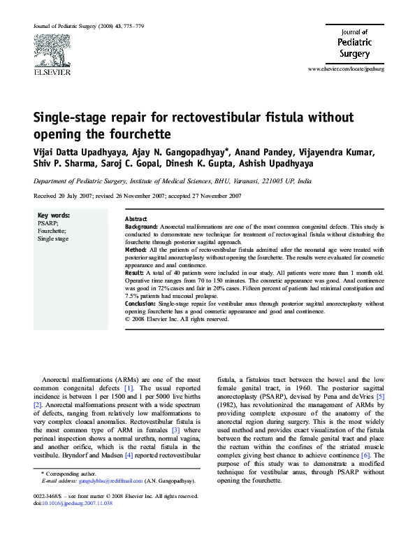 (PDF) Single-stage repair for rectovestibular fistula without opening ...