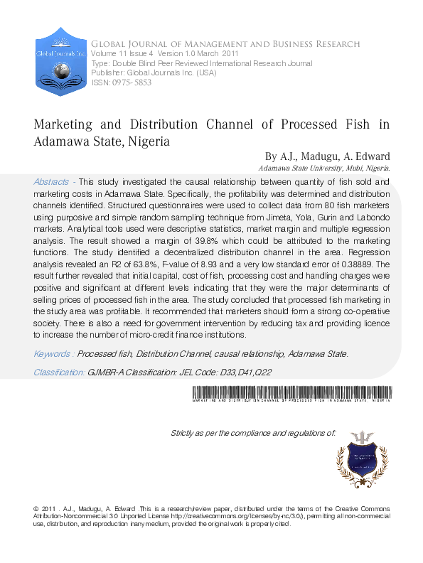 (PDF) Marketing and Distribution Channel of Processed Fish in Adamawa ...
