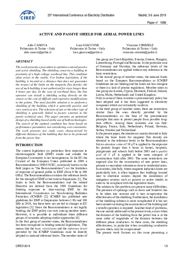 (PDF) Active and passive shield for aerial power lines