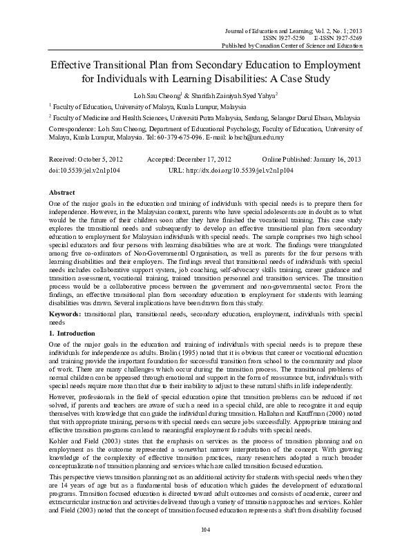 (PDF) Effective Transitional Plan from Secondary Education to ...