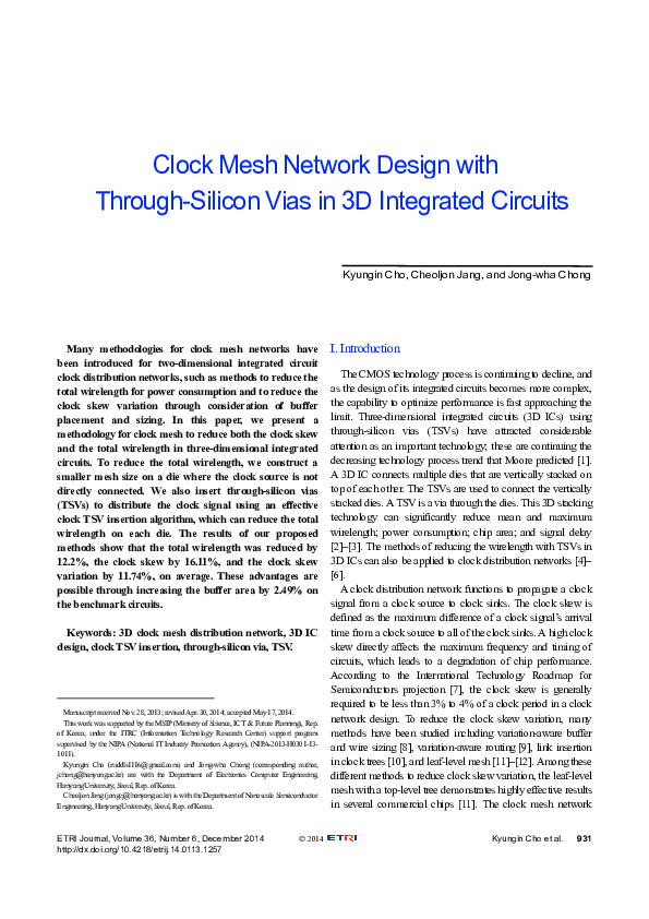 (PDF) Clock Mesh Network Design with Through-Silicon Vias in 3D ...