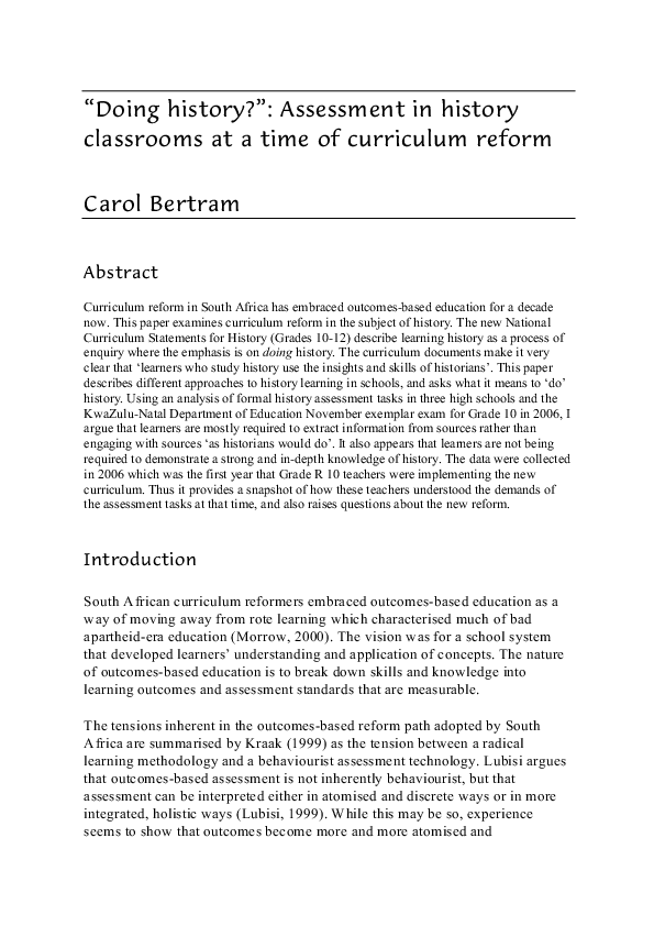 (PDF) Doing history?": Assessment in history classrooms at a time of ...