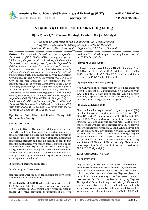 (PDF) STABILIZATION OF SOIL USING COIR FIBER
