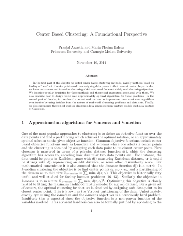 (PDF) Center Based Clustering: A Foundational Perspective