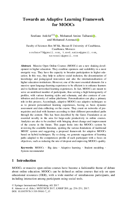 (PDF) Towards an Adaptive Learning Framework for MOOCs