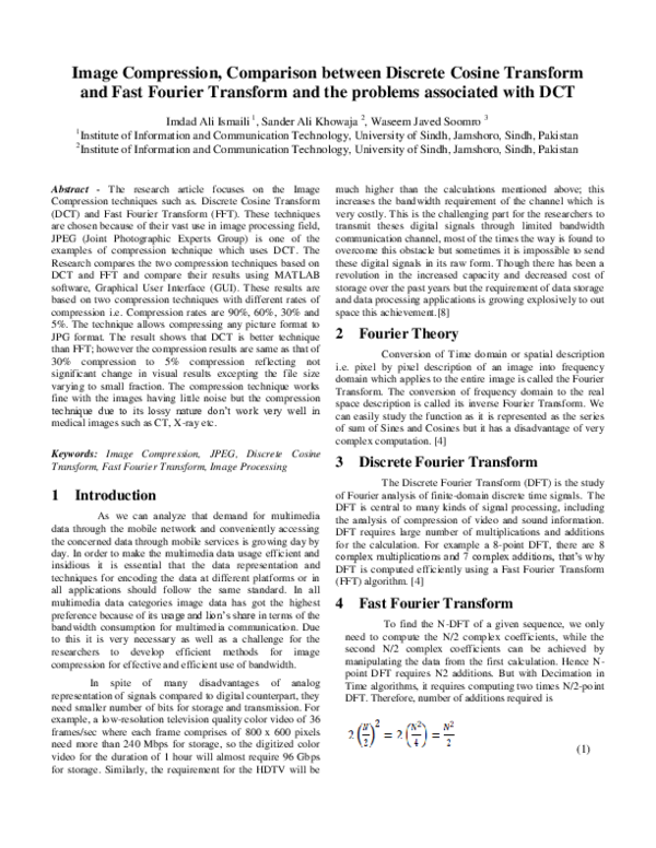 (PDF) Image Compression, Comparison between Discrete Cosine Transform and Fast Fourier Transform ...