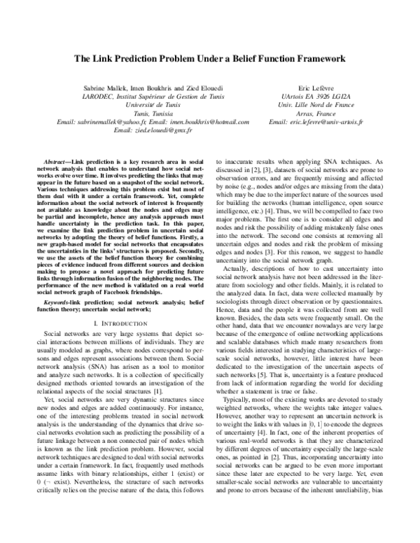 (PDF) The Link Prediction Problem under a Belief Function Framework