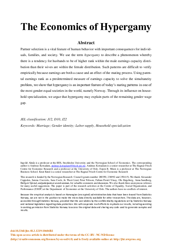 (PDF) The Economics of Hypergamy